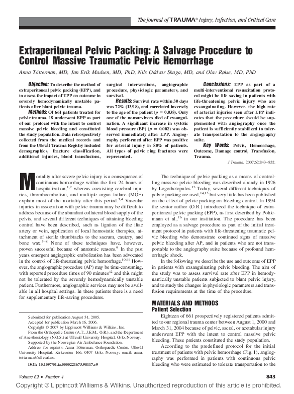 (PDF) Extraperitoneal Pelvic Packing: A Salvage Procedure to Control ...