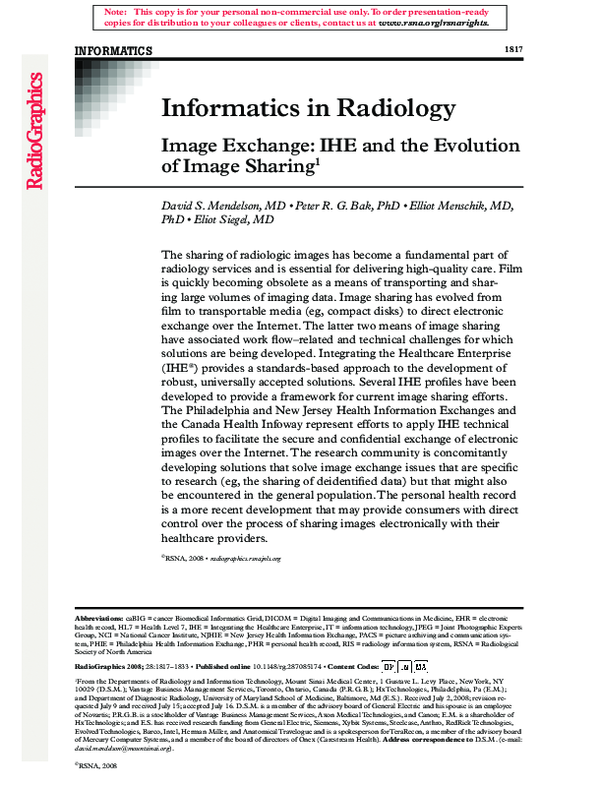 (PDF) Informatics in Radiology Image Exchange: IHE and the Evolution