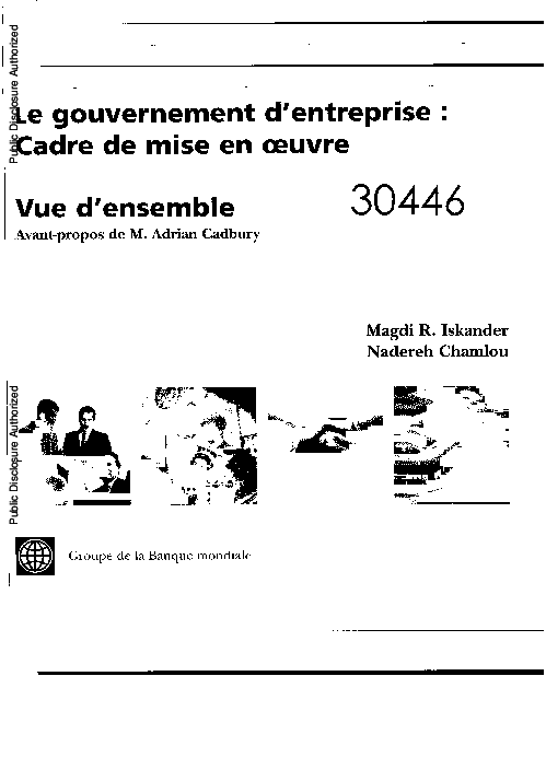 (PDF) Le gouvernement d'entreprise : cadre de mise en oeuvre - vue d ...