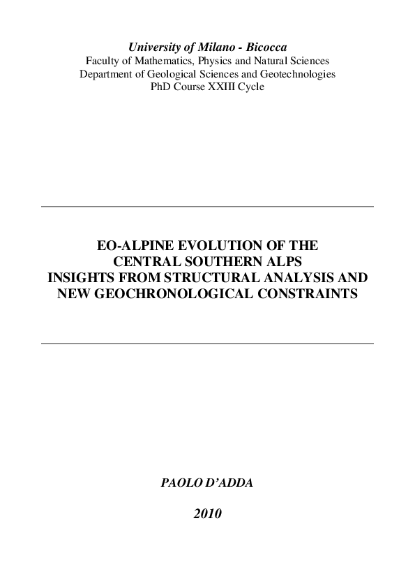 (PDF) Eo-alpine evolution of the central southern alps. Insights from structural analysis and ...