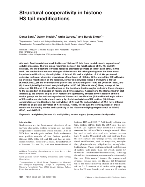 (PDF) Structural cooperativity in histone H3 tail modifications
