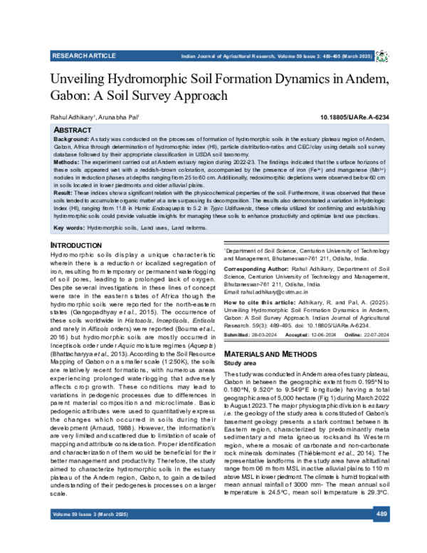 (PDF) Unveiling Hydromorphic Soil Formation Dynamics in Andem, Gabon: A ...