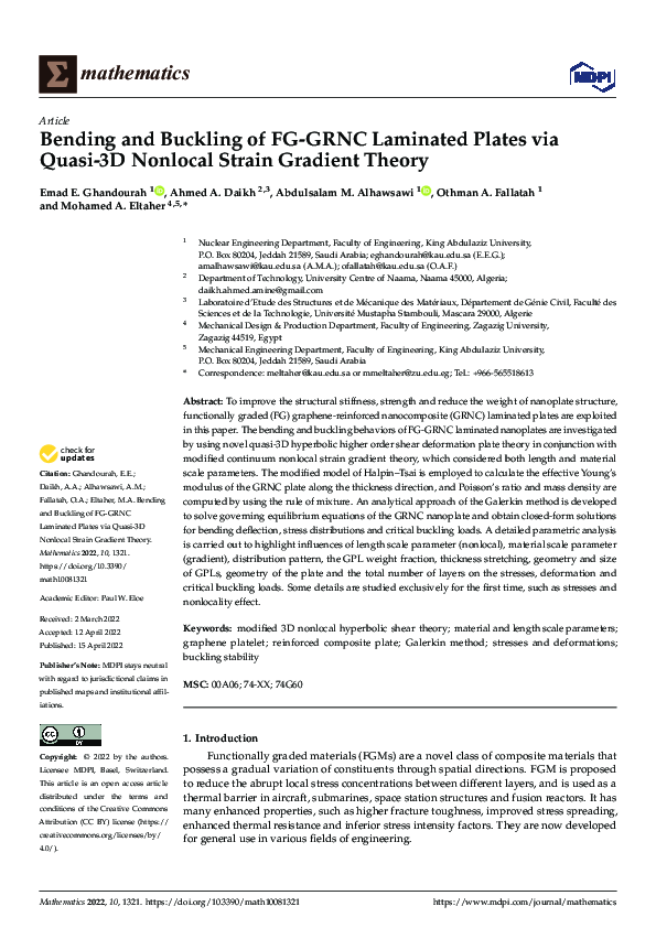 (PDF) Bending and Buckling of FG-GRNC Laminated Plates via Quasi-3D ...