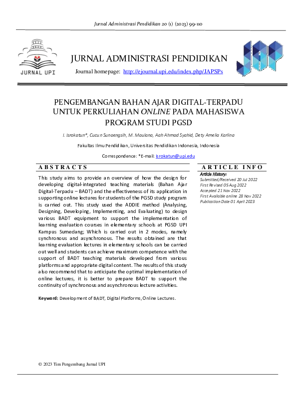 (PDF) Pengembangan Bahan Ajar Digital-Terpadu Untuk Perkuliahan Online Pada Mahasiswa Program ...