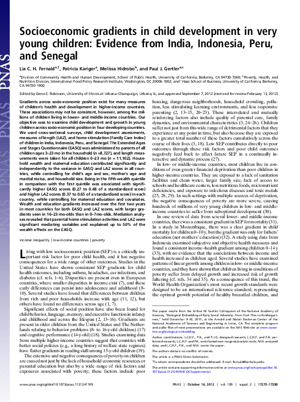 (PDF) Socioeconomic gradients in child development in very young ...
