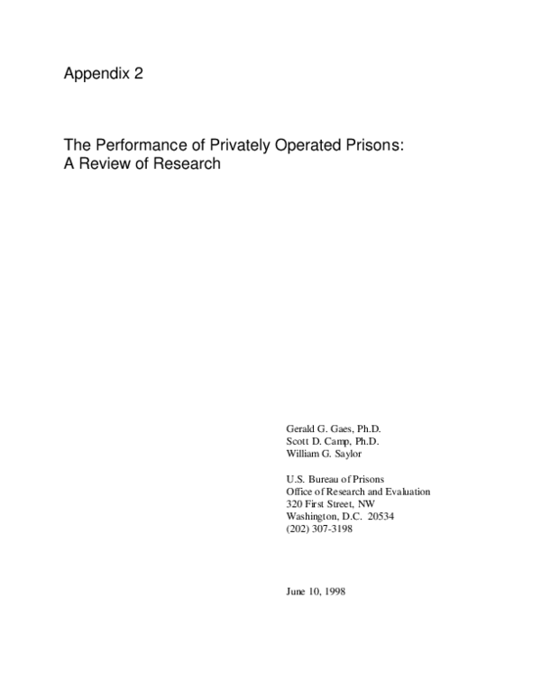 (PDF) Appendix 2 The Performance of Privately Operated Prisons : A Review of Research