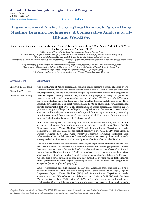 (PDF) Classification of Arabic Geographical Research Papers Using ...