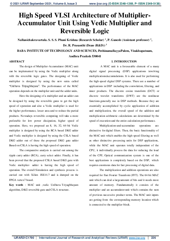 (PDF) High Speed VLSI Architecture of Multiplier Accumulator Unit Using ...