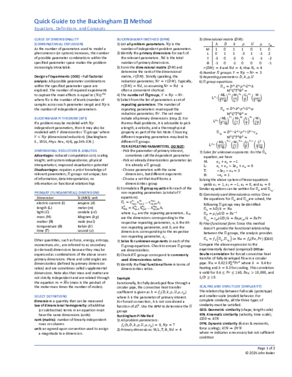 (PDF) Quick Guide to the Buckingham Pi Method