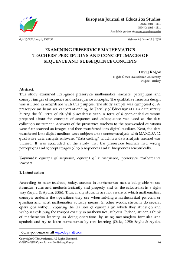 (PDF) Examining Preservice Mathematics Teachers' Perceptions And Concept Images Of Sequence And ...