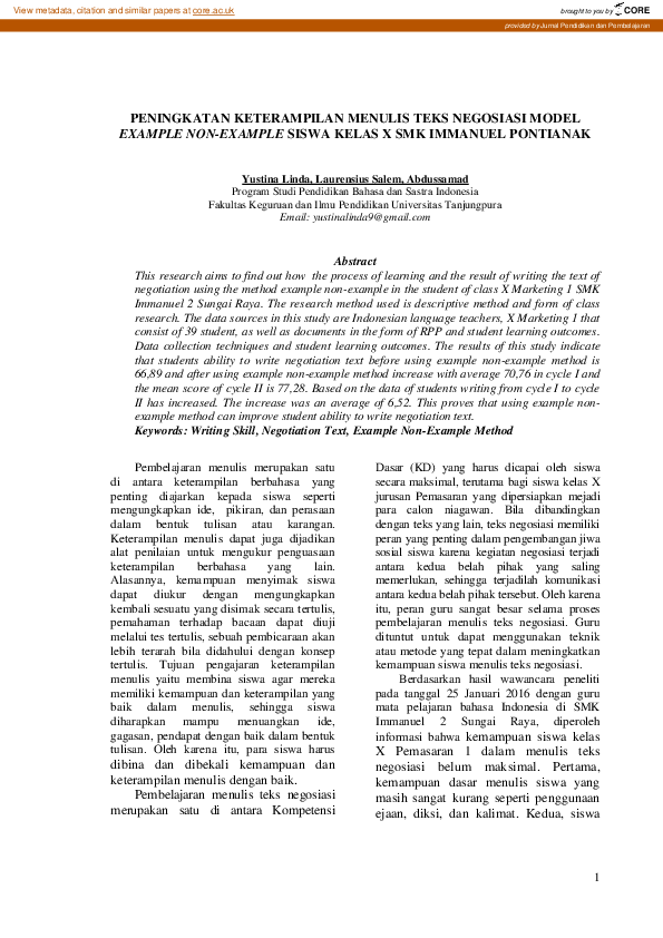 (PDF) Peningkatan Keterampilan Menulis Teks Negosiasi Model Example Non-Example Siswa Kelas X ...