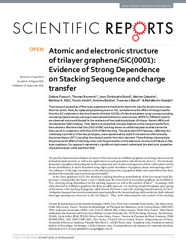 (PDF) Atomic and electronic structure of trilayer graphene/SiC(0001): Evidence of Strong ...