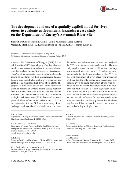 (PDF) The development and use of a spatially explicit model for river otters to evaluate ...