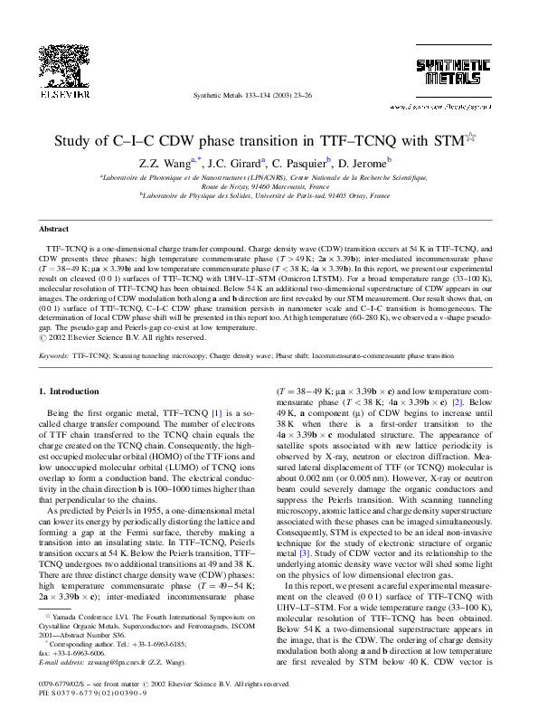 (PDF) Study of C–I–C CDW phase transition in TTF–TCNQ with STM