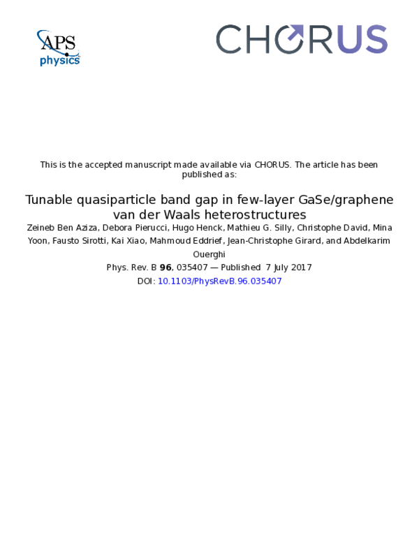 (PDF) Tunable quasiparticle band gap in few-layer GaSe/graphene van der ...