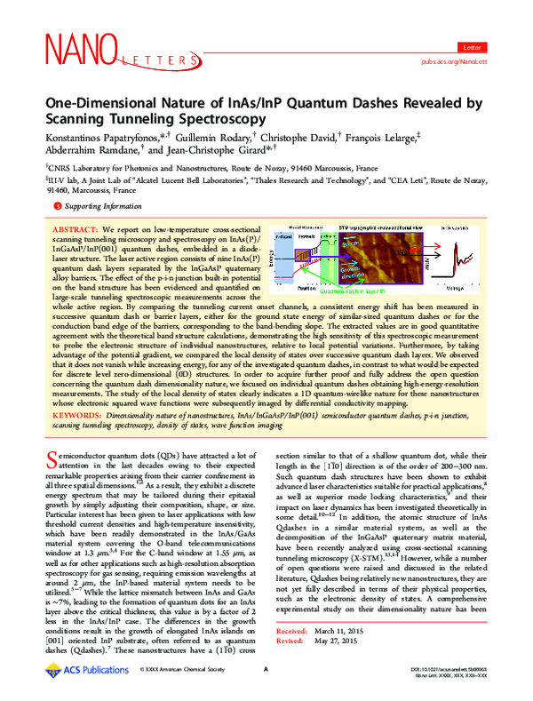 (PDF) One-Dimensional Nature of InAs/InP Quantum Dashes Revealed by Scanning Tunneling Spectroscopy