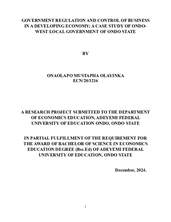 (PDF) GOVERNMENT REGULATION AND CONTROL OF BUSINESS IN A DEVELOPING ...