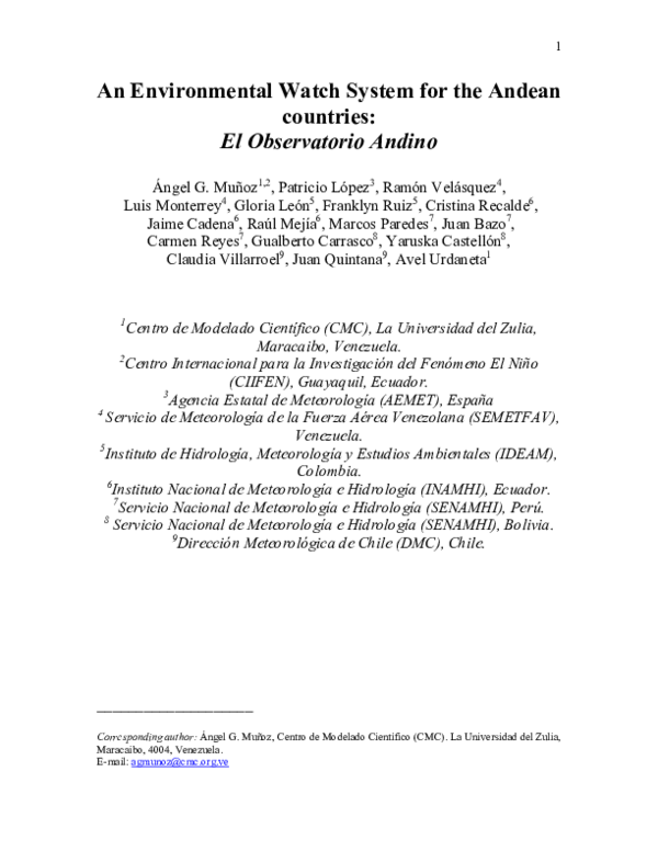 (PDF) 1 An Environmental Watch System for the Andean countries