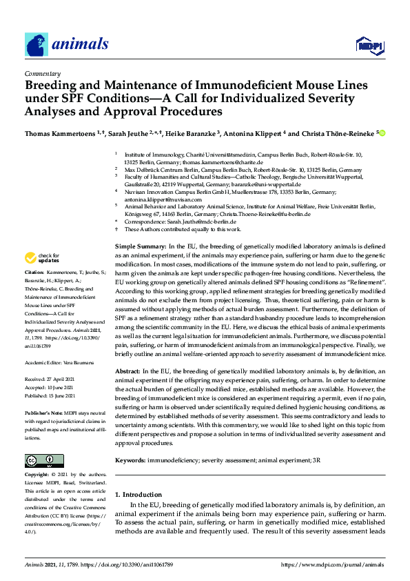 (PDF) Breeding and Maintenance of Immunodeficient Mouse Lines under SPF ...