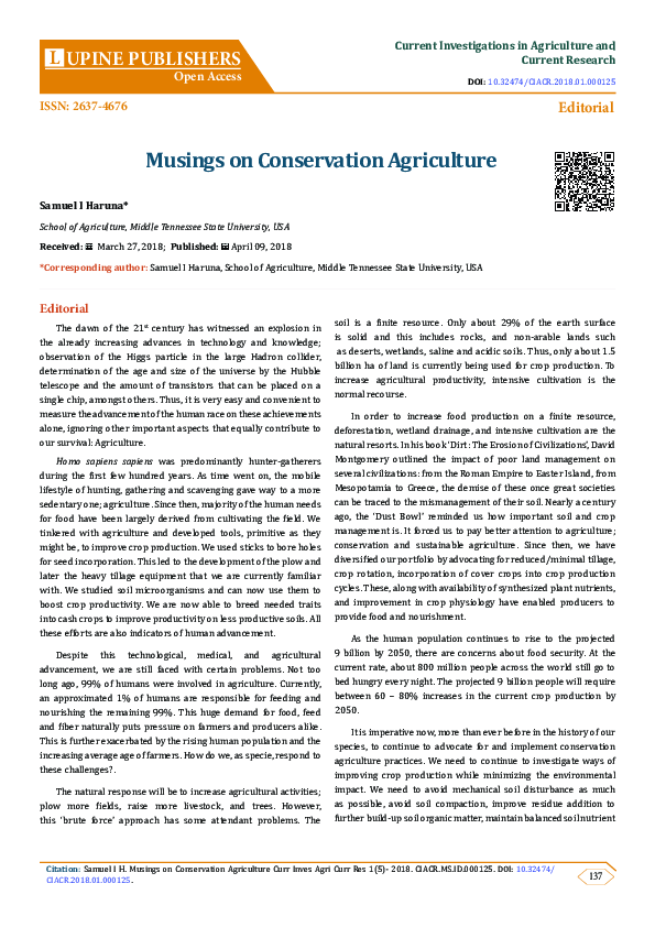 (PDF) Musings on Conservation Agriculture