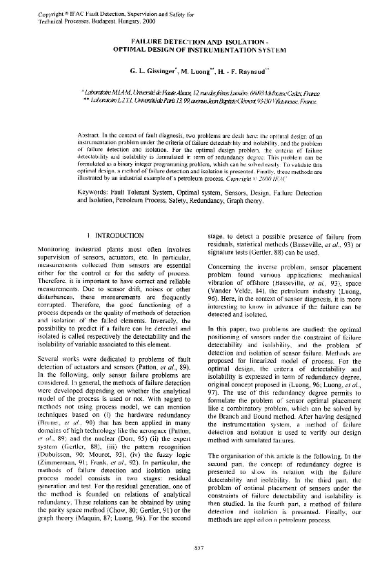 (PDF) Failure Detection and Isolation - Optimal Design of ...