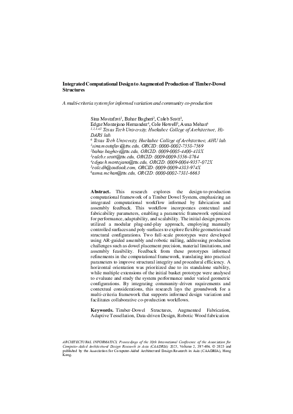 (PDF) Integrated Computational Design to Augmented Production of Timber-Dowel Structures: A ...