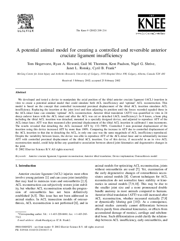 (PDF) A potential animal model for creating a controlled and reversible ...
