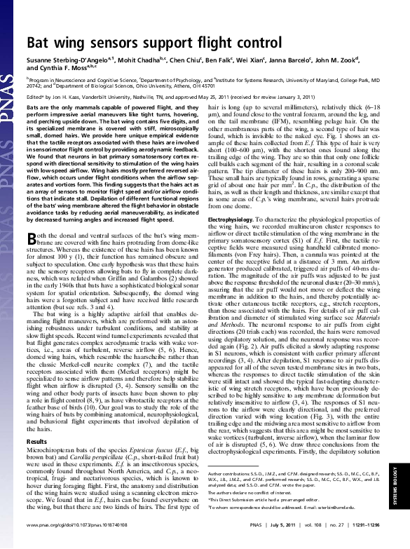 (PDF) Bat wing sensors support flight control
