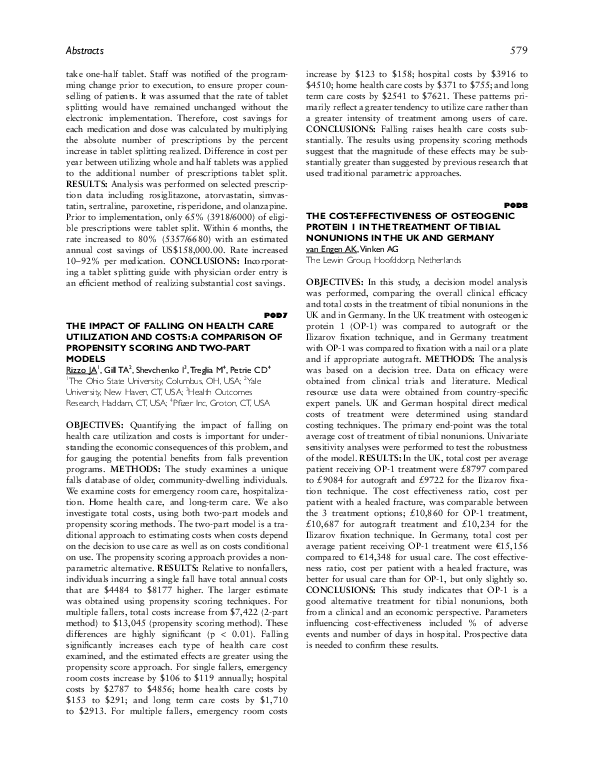 (PDF) POD7 the Impact of Falling on Health Care Utilization and Costs:A Comparison of Propensity ...