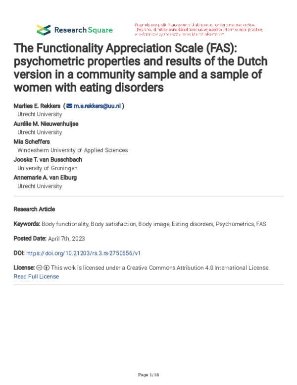 (PDF) The Functionality Appreciation Scale (FAS): psychometric ...