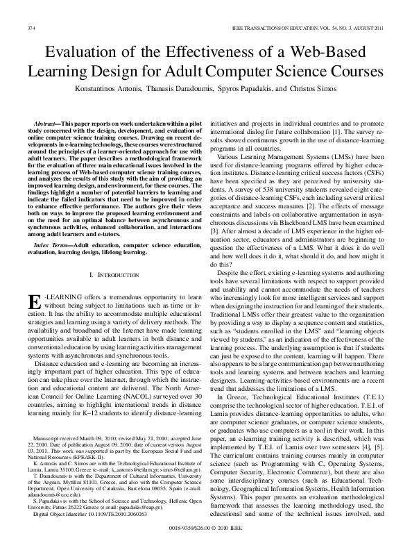 (PDF) Evaluation of the Effectiveness of a Web-Based Learning Design ...