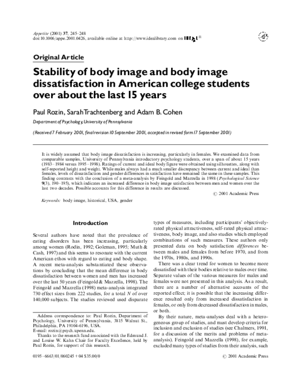 (PDF) Stability of body image and body image dissatisfaction in ...