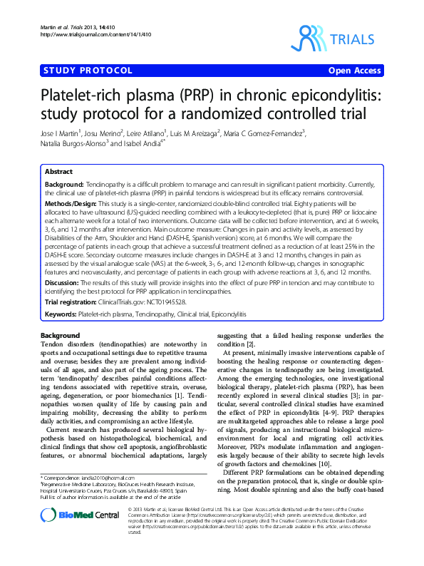 (PDF) Platelet-rich plasma (PRP) in chronic epicondylitis: study ...