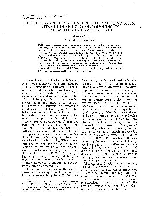 (PDF) Specific aversions and neophobia resulting from vitamin ...