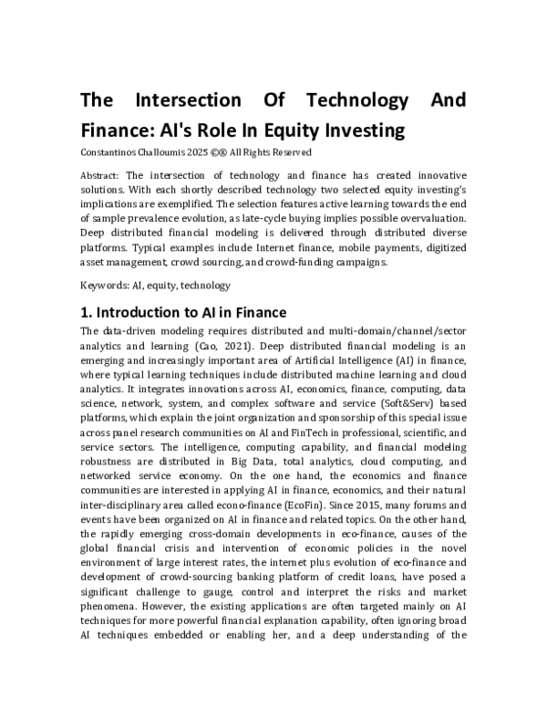 (PDF) The Intersection Of Technology And Finance: AI's Role In Equity ...