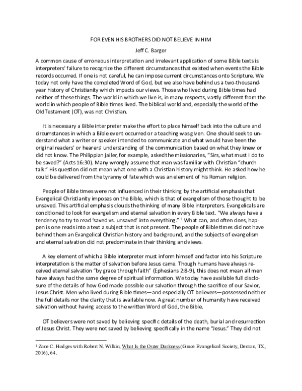 (PDF) FOR EVEN HIS BROTHERS DID NOT BELIEVE IN HIM by Dr. Jeff C. Barger