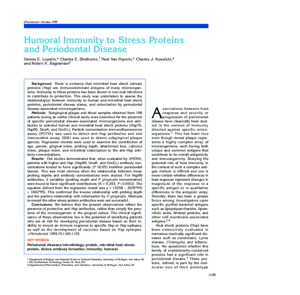 (PDF) Humoral Immunity to Stress Proteins and Periodontal Disease