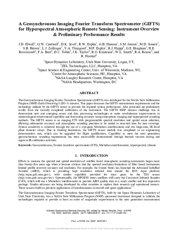 (PDF) Geosynchronous Imaging Fourier Transform Spectrometer (GIFTS ...
