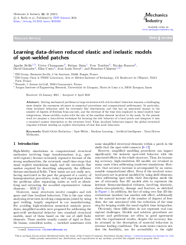 (PDF) Learning data-driven reduced elastic and inelastic models of spot-welded patches