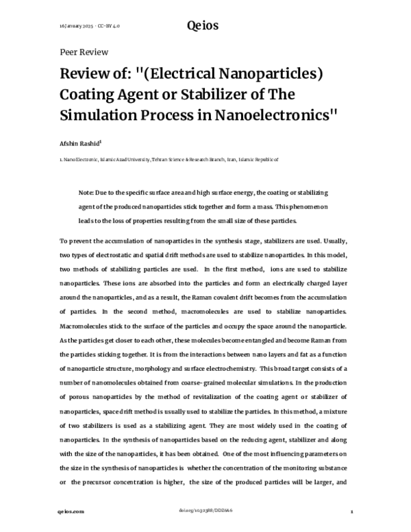(PDF) Review of: "(Electrical Nanoparticles) Coating Agent or Stabilizer of The Simulation ...