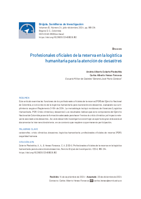 (PDF) Profesionales oficiales de la reserva en la logística humanitaria ...