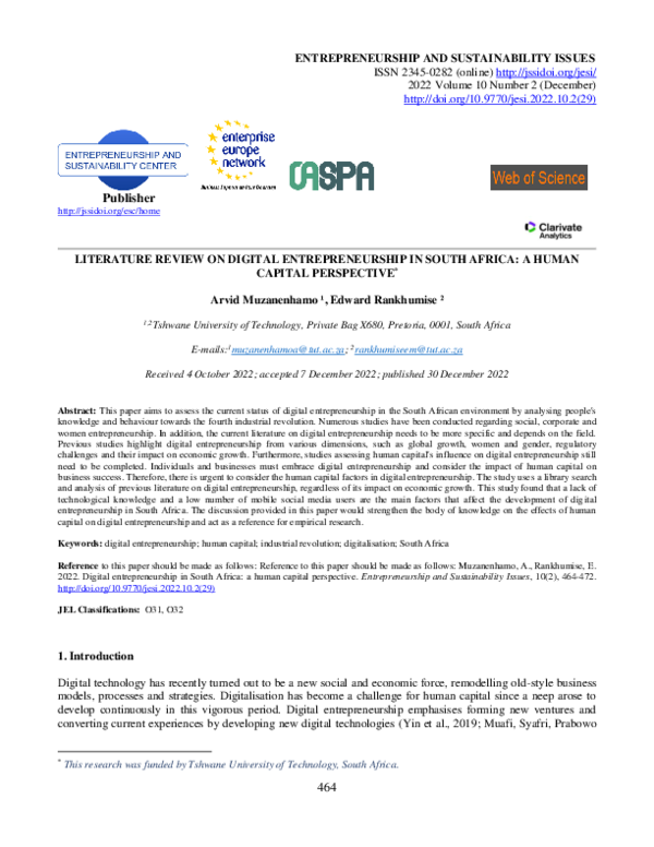 (PDF) LITERATURE REVIEW ON DIGITAL ENTREPRENEURSHIP IN SOUTH AFRICA: A ...