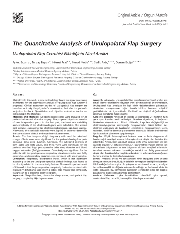 (PDF) The Quantitative Analysis of Uvulopalatal Flap Surgery