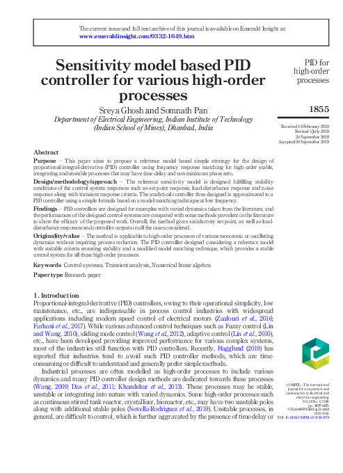 (PDF) Sensitivity model based PID controller for various high-order processes