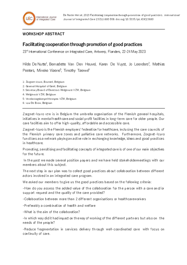 (PDF) Facilitating cooperation through promotion of good practices