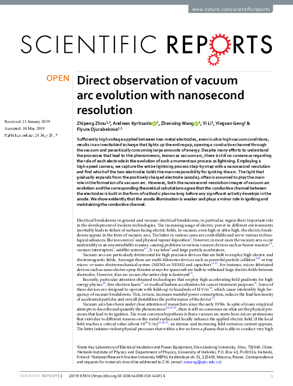 (PDF) Direct observation of vacuum arc evolution with nanosecond resolution