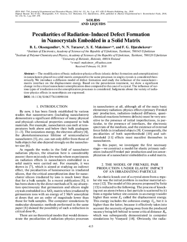(PDF) Peculiarities of radiation-induced defect formation in ...