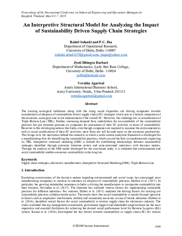 (PDF) An Interpretive Structural Model for Analyzing the Impact of Sustainability Driven Supply ...