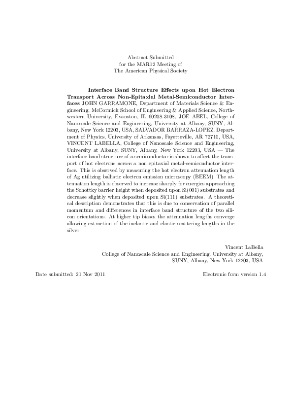 (PDF) Interface Band Structure Effects upon Hot Electron Transport ...