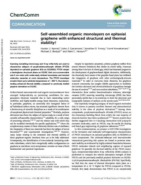 (PDF) Self-assembled organic monolayers on epitaxial graphene with enhanced structural and ...